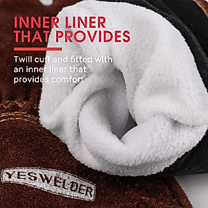 YESWELDER 12 Inches 482℉ Grain Leather TIG Specific Welding Gloves Heat/Fire Resistant Gloves for Welder, Goatskin Mitts for Stick/TIG Welding/Grill/Fireplace/Stove/Oven/BBQ(L)