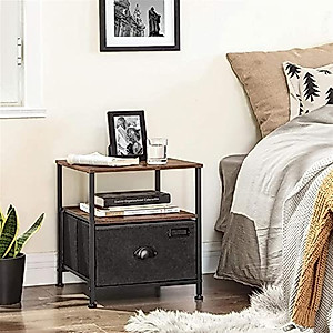 HIGOH Bedside Table Bedside Table, 3-Tier Bedside Table with Drawers, 2 Shelves, Dresser with Fabric Drawers