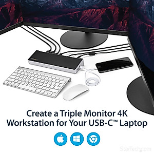 StarTech.com USB-C Dock - 4K Triple Monitor Laptop Docking Station with Dual DisplayPort & HDMI - 100W Power Delivery - USB-C, 4x USB-A Hub - USB 3.1 Gen 1 Type-C Dock - Windows & MacBook (DK30CH2DEP)