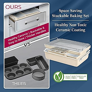 Premium Non-Stick Ceramic 8"x15.5" Rectangle Pan - Aluminized Steel with Ceramic Non-Stick Coating, PFOA & PFAS Free - Non-Toxic, Perfect for Lasagnas, Brownies, and More - Brown