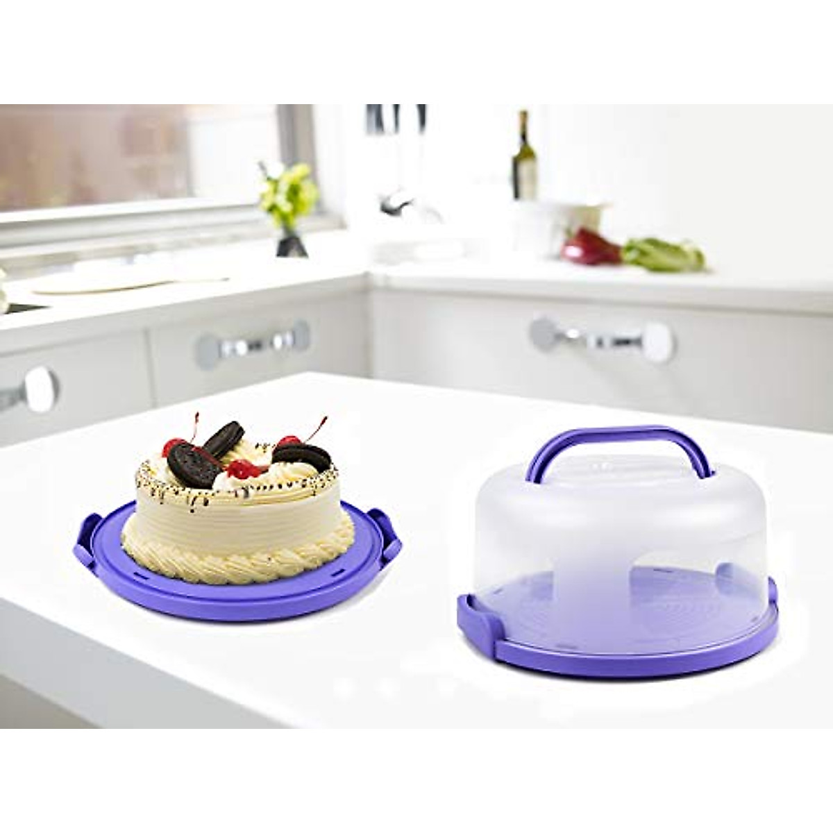 Zoofen Cake Carrier with Handle 10in Cake Stand Purple Cake Holder Cover Round Container for 10in or Less Size