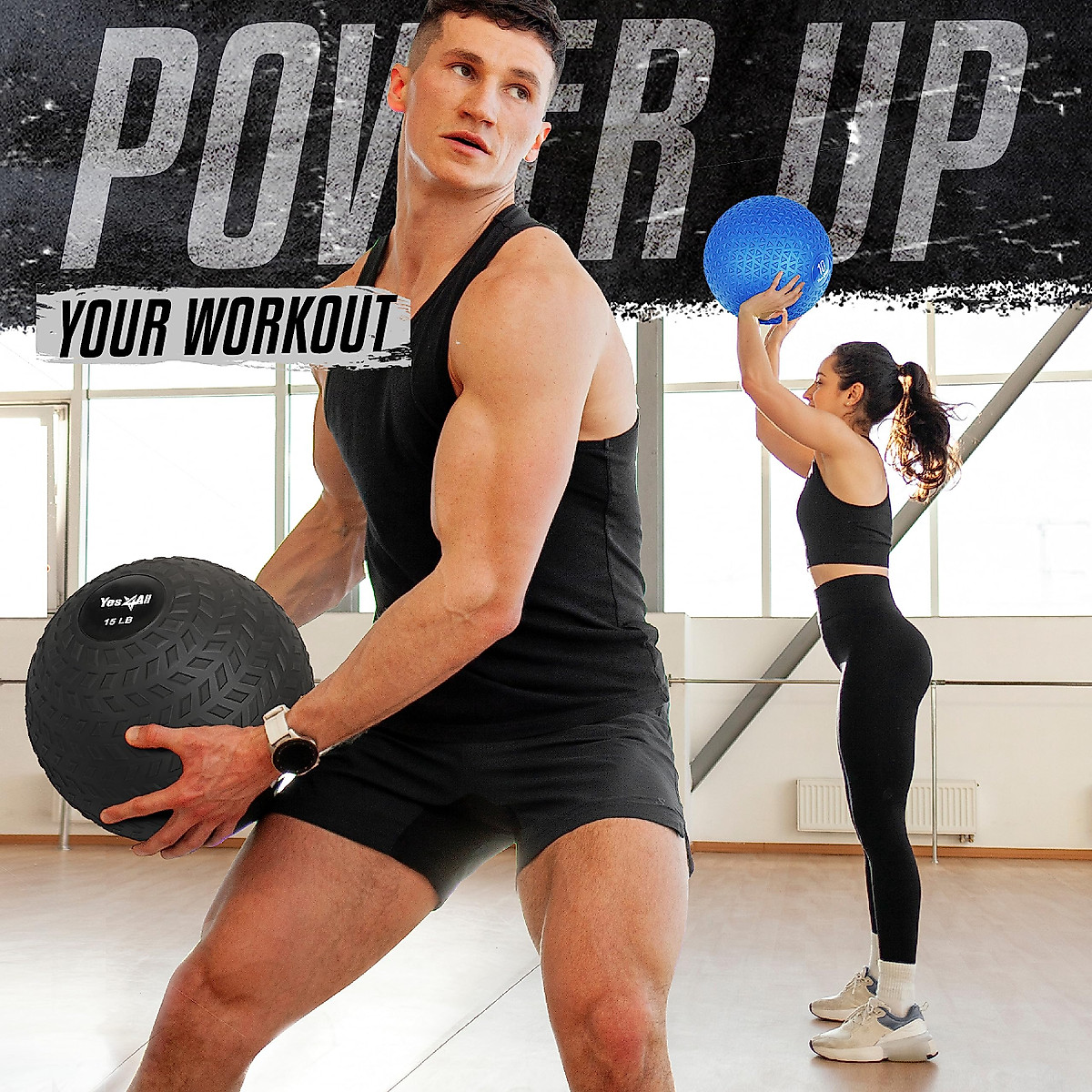 Yes4All 25 lbs Slam Ball for Strength, Power Workout - Fitness Exercise Ball with Grip Tread & Durable Rubber Shell (25 Lbs, Black)