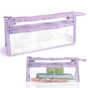 eggigi Clear Pencil Case with Zipper, Makeup Color Pouch, Cosmetics Bag, Multi-Purpose Travel Adult Transparent Stationary Bag, Office Organizer Box for Adluts (Purple)