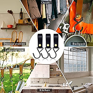 Modixun 8pcs Leather S-Hooks, Metal S Shaped Hooks for Hanging, Camping Hook Hanger Stroller Hooks, Leather Hooks for Coat Towel Kitchen Bathroom, Black