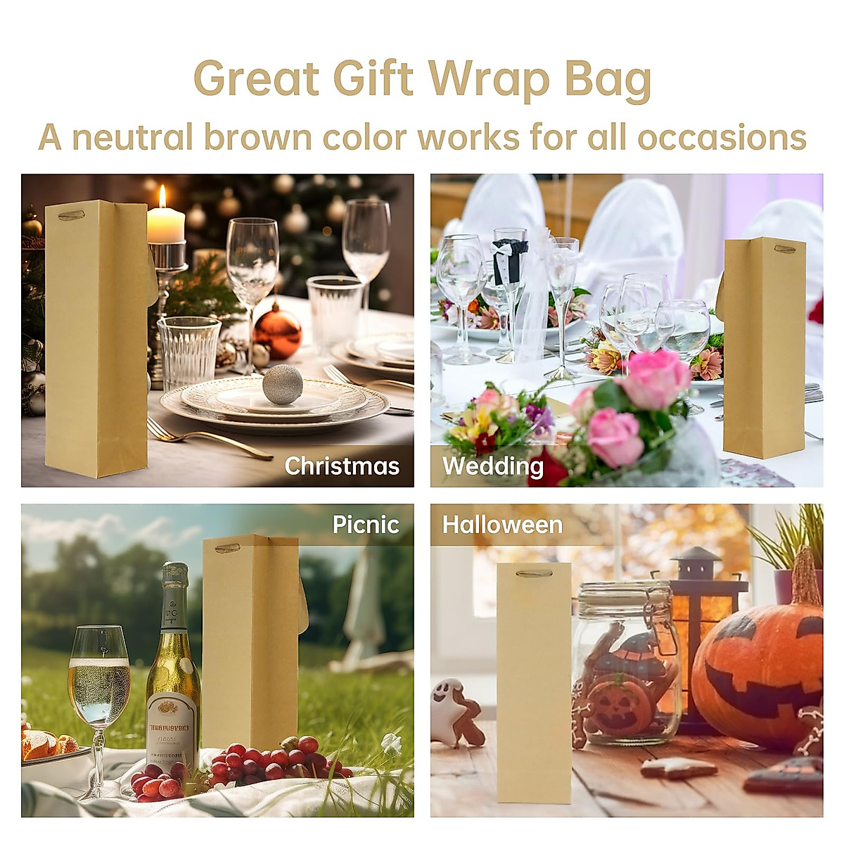 CZWESTC 20 Pack Kraft Paper Wine Bags with Handles Brown Wine Bottle Bags BulkWine Gift Bags Shopping Bags Party Bags Retails Bags Whiskey Champagne Bottles Bags-3.5×4.3×13.8 in