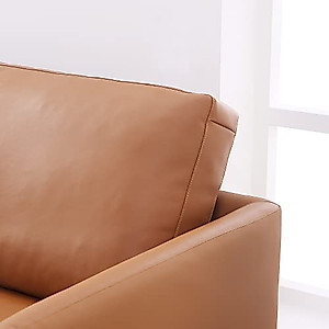 Acanva Luxury Mid-Century Modern Vegan Leather Single Cushion Living Room Sofa, 87" Couch, Mocha Bisque