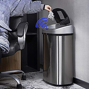 13 Gallon Trash Can,Kitchen Garbage Can Stainless Steel Metal with Lid Automatic Touch Free Sensor Waste Bin for Office Barthroom Bedroom Home 50L