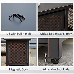 Outsunny 43 Inch Outdoor Propane Gas Fire Pit Table, 50,000 BTU Auto-Ignition Rectangular Wicker-Effect Gas Firepit with Glass Wind Guard, Lid, Glass Beads, Steel Base, CSA Certification, Bronze