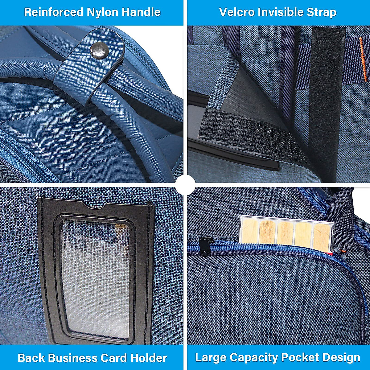 Alto Saxophone Case Sax Gig Bag, 2-in-1 Carrying Backpack Case with Flute Pocket, 20mm Soft Padded, Saxophone Accessories (Blue)