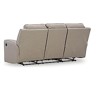 Signature Design by Ashley Lavenhorne Contemporary Faux Leather Manual Reclining Sofa with Drop Down Table, Cup Holders and USB Ports, Beige