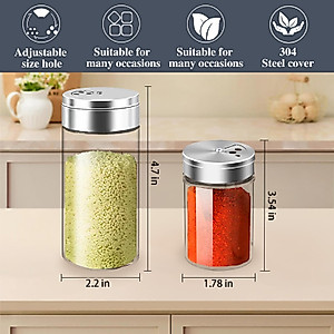Salt and Pepper Shakers Set 4pcs, Spice Shaker for Kitchen, Pepper and Salt Container with Stainless Steel Lid, Glass Salt Shaker with Adjustable Pour Holes