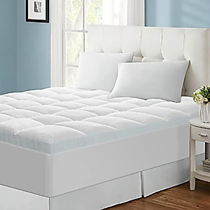 HYLEORY Dual Layer 4 Inch Memory Foam Mattress Topper King Size, Breathable & Medium Support, 2 Inch Cooling Gel Memory Foam & 2 Inch Viscose from Bamboo Pillow Top Mattress Pad Cover for Back Pain
