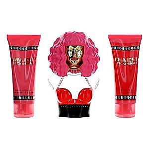 Nicki Minaj Minajesty 3-piece Women's Perfume Gift Set,red berries, lemon, peach, magnolia, frangipani, orchid, tonka bean, white musk, cedarwood, 3.4 Fl Oz