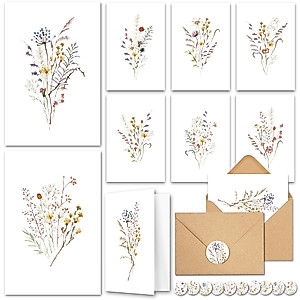 AUDREE 20 Pack Blank Cards and Envelopes 4x6 - Watercolor Wildflowers Blank Greeting Cards with Envelopes and Matching Sticker - Blank Note Cards and Envelopes for All Occasions