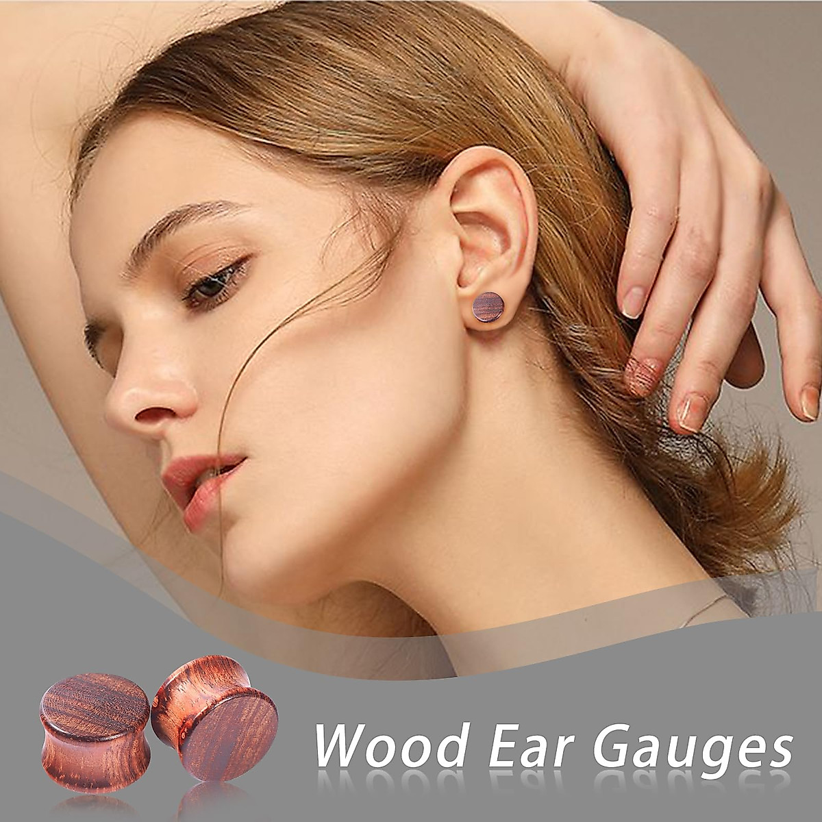 Longbeauty 2Pair Vintage Brown Natural Wood Double Flared Hollow+Saddle Tunnels Ear Plugs Stretcher Gauges 8MM=0G