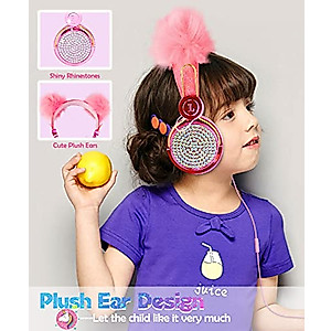 SVYHUOK Pompoms Pink Unicorn Wired Headphones,Cute Cat Ear Kids Game Headset for Girls Teens Tablet Laptop PC,Over Ear Children Headset withMic,for School Birthday Xmas Gifts