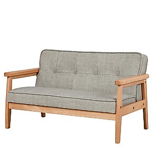 Yoonnie room Double Seater Kid Sofa Chair, Kid Couch with Solid Wood Arm and Linen Pattern PVC for Kids Rest (Light Grey)
