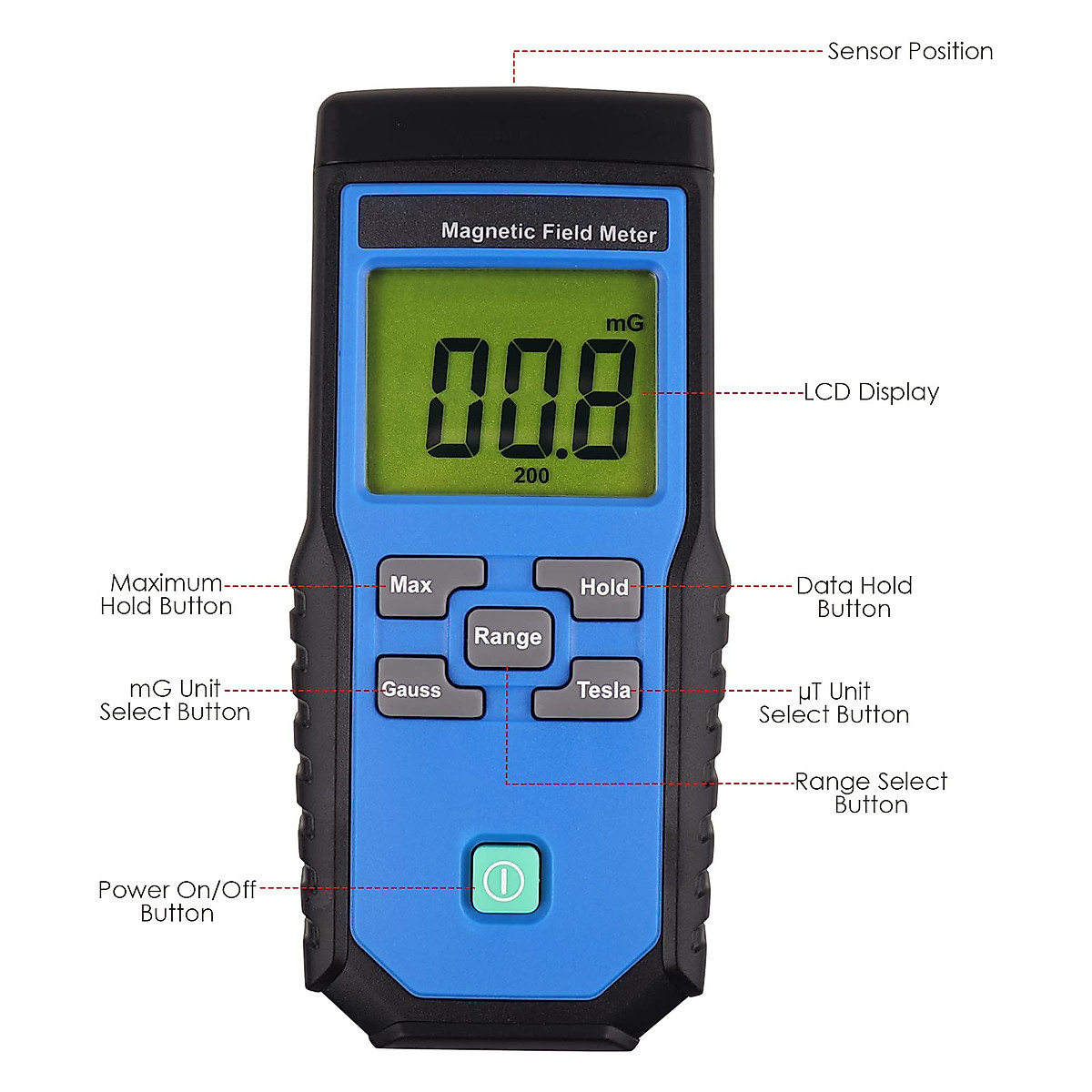 EMF ELF Magnetic Field Meter Electromagnetic Detector Micro-Tesla/Milli-Gauss 30Hz ~ 300Hz Frequency Gauss Tester