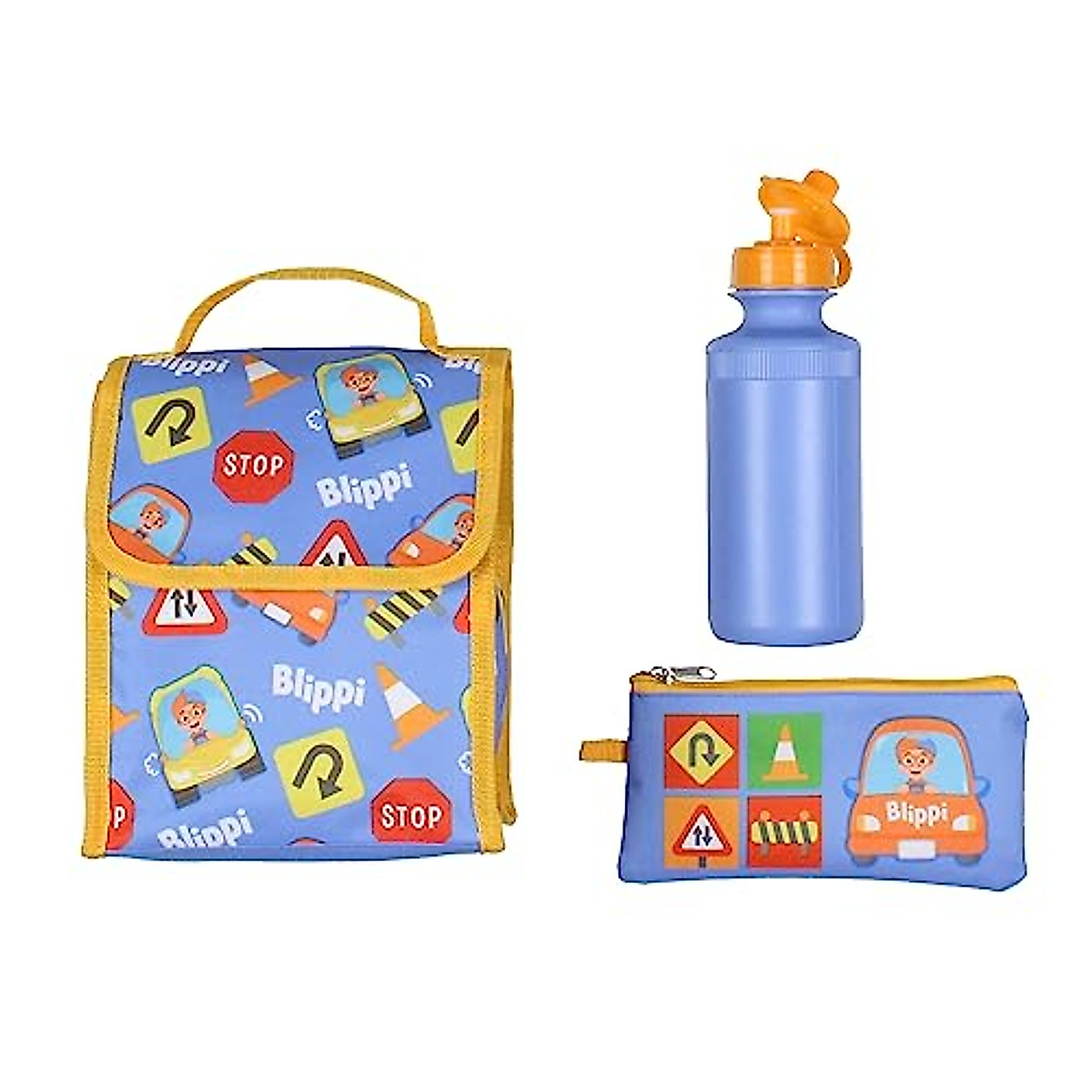 Blippi Backpack Safety First Kids School Travel Backpack 5 Pc Set With Lunch Box, Drawstring Bag, Water Bottle, and Pencil Case