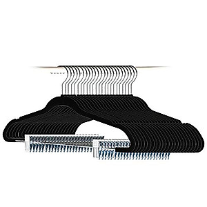 Tosnail 24 Pack Velvet Hangers Skirt Hangers Pants Clothes Hangers with Clips and Swivel Hook - Black
