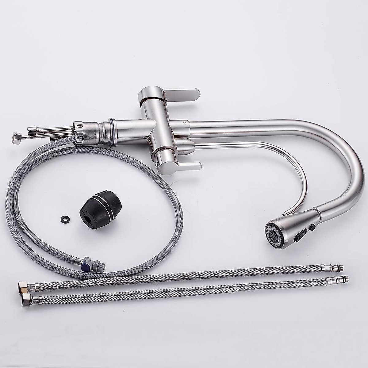 WANFAN Kitchen Sink Faucet with Pull Down Sprayer 2 Handle 3 in 1 Water Filter Purifier Faucets Brushed Nickel 0195SN