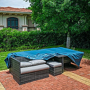 NC JVVMNJLK Patio Furniture Covers , Outdoor Furniture Set Covers 112 inchx57 inchx25 inch Blue Waterproof,Table and Chair Outdoor Sectional Sofa Set Covers,Rain-Proof Snow Dust Wind-Proof,Anti-UV.
