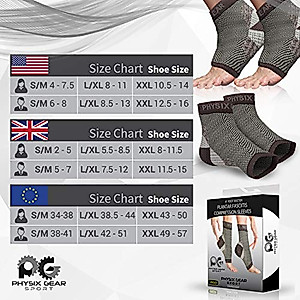 Physix Gear Sport Plantar Fasciitis Socks with Arch Support for Men & Women - Ankle Compression Sleeve, Toeless Compression Socks Foot Pain Relief, Ankle Swelling Better than Night Splint, Black L/XL