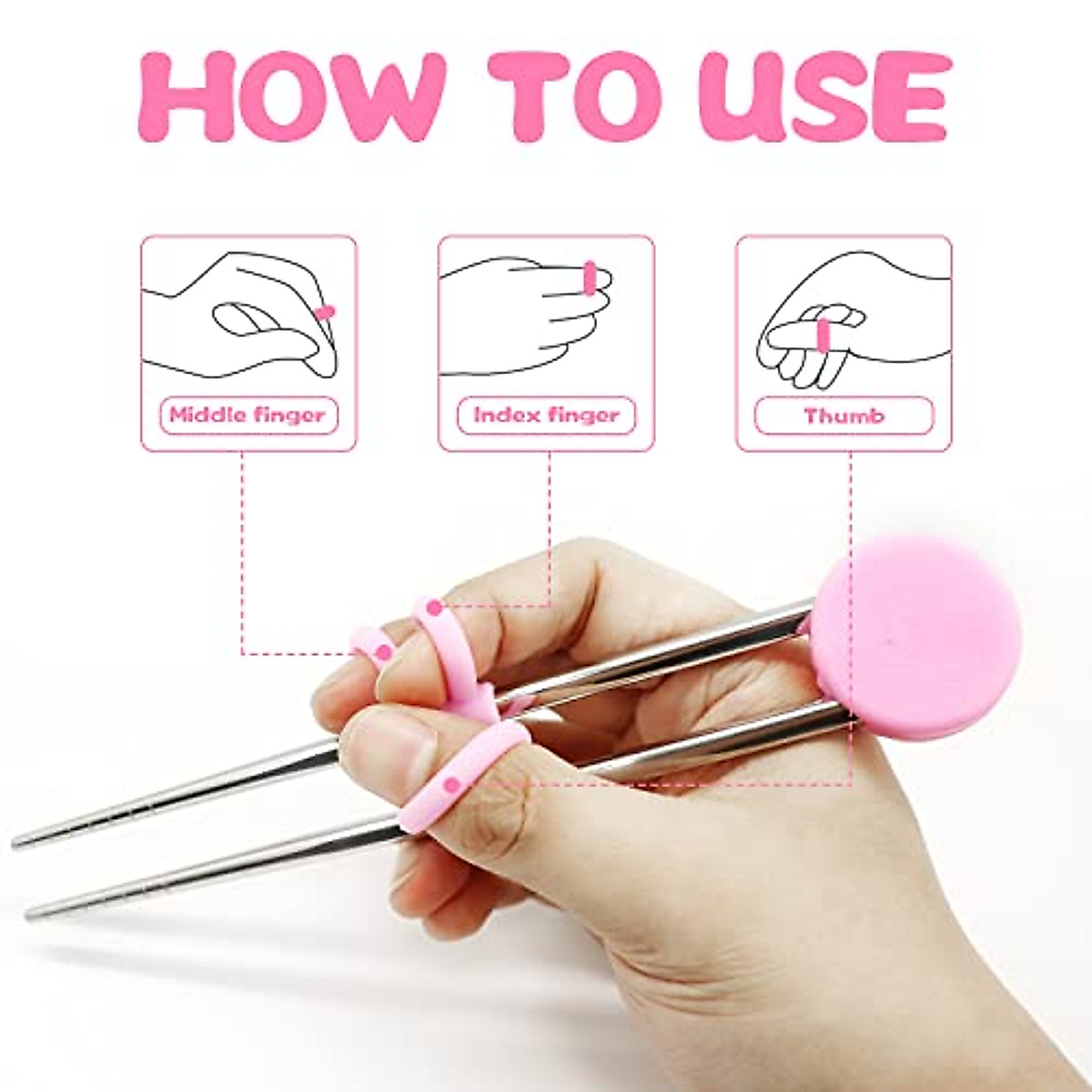 Teach Your Kids How to Use chopsticks with our 2 Pairs of Training Chopsticks for Beginner - Reusable Stainless Steel Kids' Chopsticks Perfect for Learning!（BLUE,PINK）