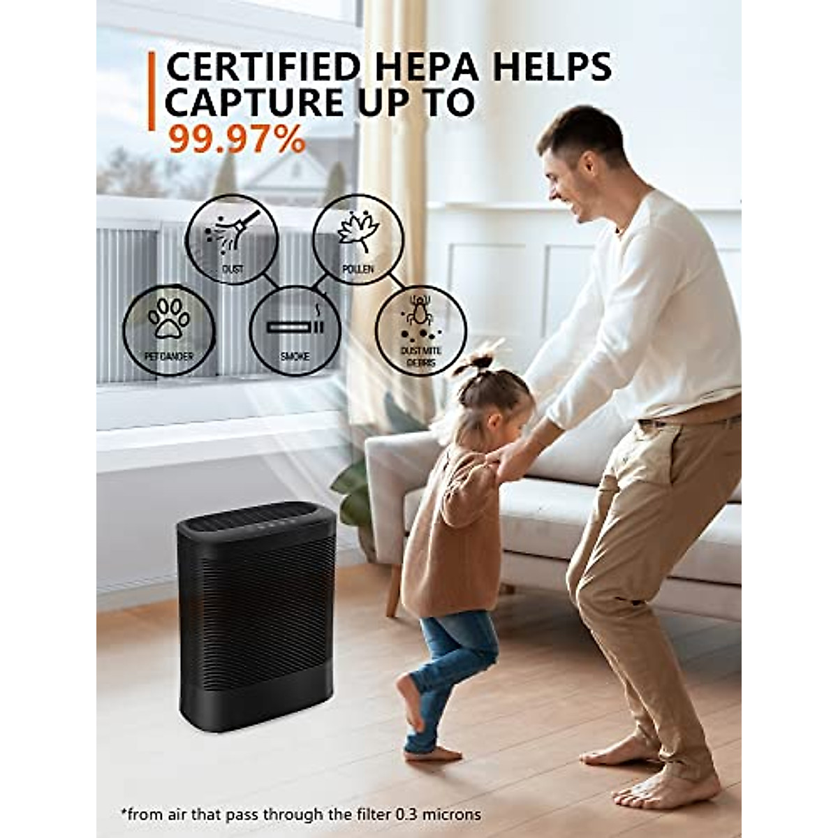 Air Purifiers, True Hepa 13 filters for Large Room, CADR 450 m³/h, Air Cleaner with UV-C Light, 3 Speeds, 3 Timers, Change Filter Reminder, Remove off 99.97% Dust, Allergens, Pollen, Pets, Hair, Smoke (black)
