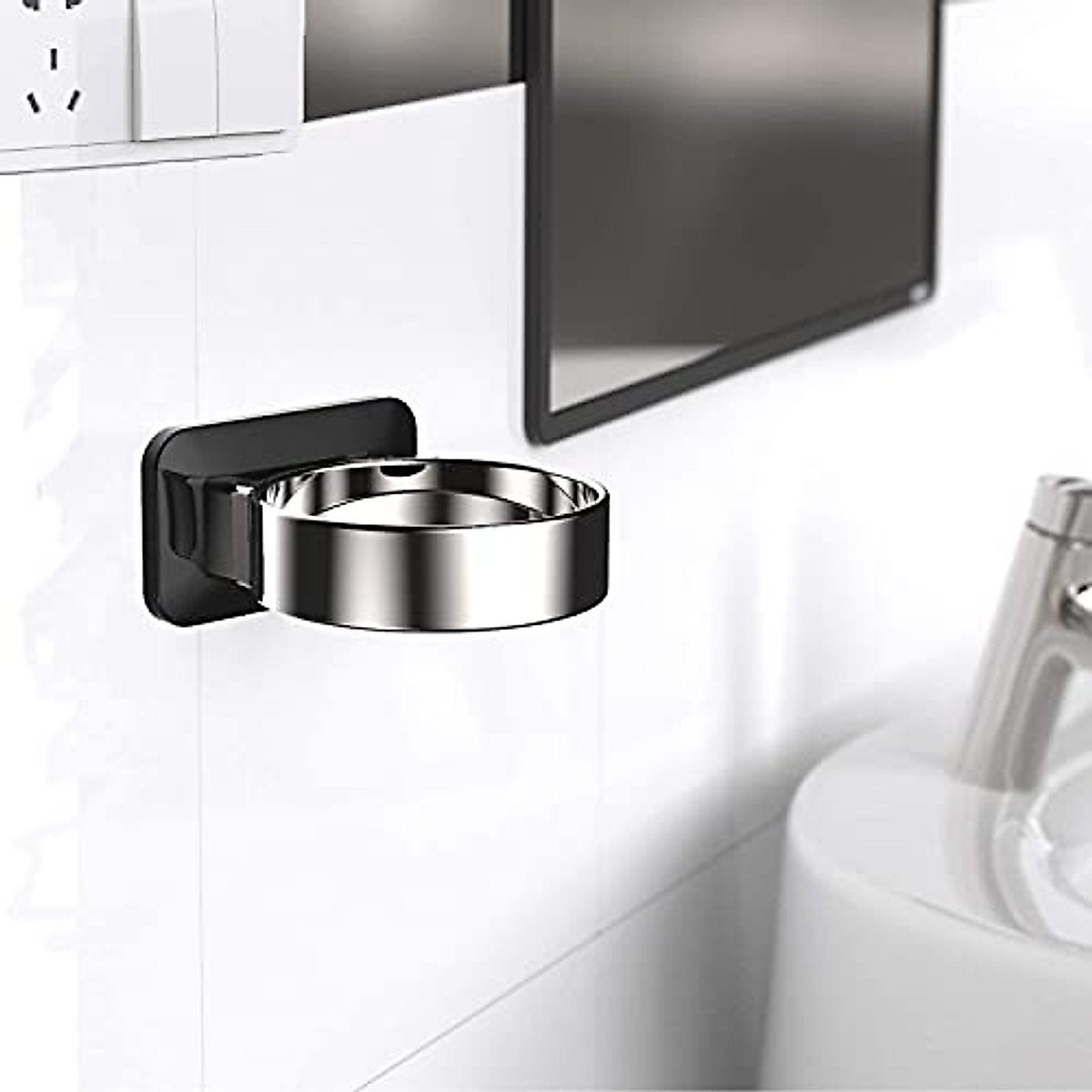 Fysupotsu Hair Dryer Holder Wall Mount,Self Adhesive Hair Tool Organizer Storage,Bathroom Hair Accessories Organizer,Blow Dryer Holder No Drilling (Full Black)