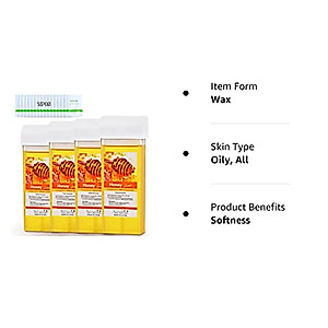 Roll On Wax, Honey Hair Removal Wax Cartridge, Depilatory Wax Roller Refill, Hair Removal Wax Roller, Wax Cartridge Refill for Body Waxing, Leg and Arms (4 Pack)