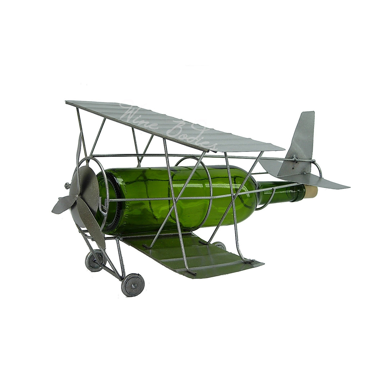 WINE BODIES Antique Small plane Metal Wine Bottle Holder, Charcoal