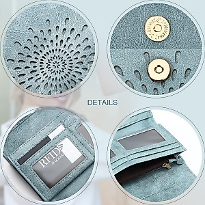 APHISON Womens Wallets RFID Blocking PU Leather Clutch Long Wallet for Women Card Holder Phone Organizer Ladies Travel Purse Hollow Out Sunflower Design Gift Box 2214BLUE