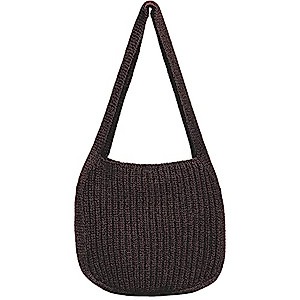 Fairy Grunge Knitted Shoulder Bags Y2K Fairycore Tote Bag Aesthetic Hobo Bag Indie Crossbody Bag Alt Purse Accessories (Coffee)
