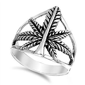 Oxidized Marijuana Pot Weed Leaf Ring New .925 Sterling Silver Band Size 11