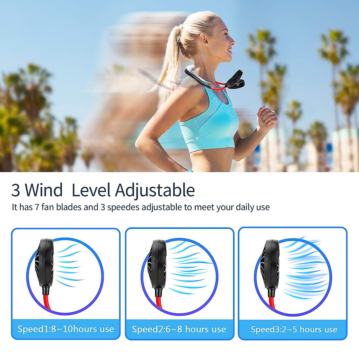 DSCD Portable Neck Fan, Hands Free Neck Fan Rechargeable, 12H Cooling Personal USB Fan Air Conditioner, Sports Neck Fan for Travel, Best Gift Neck Fan for Women, Kids