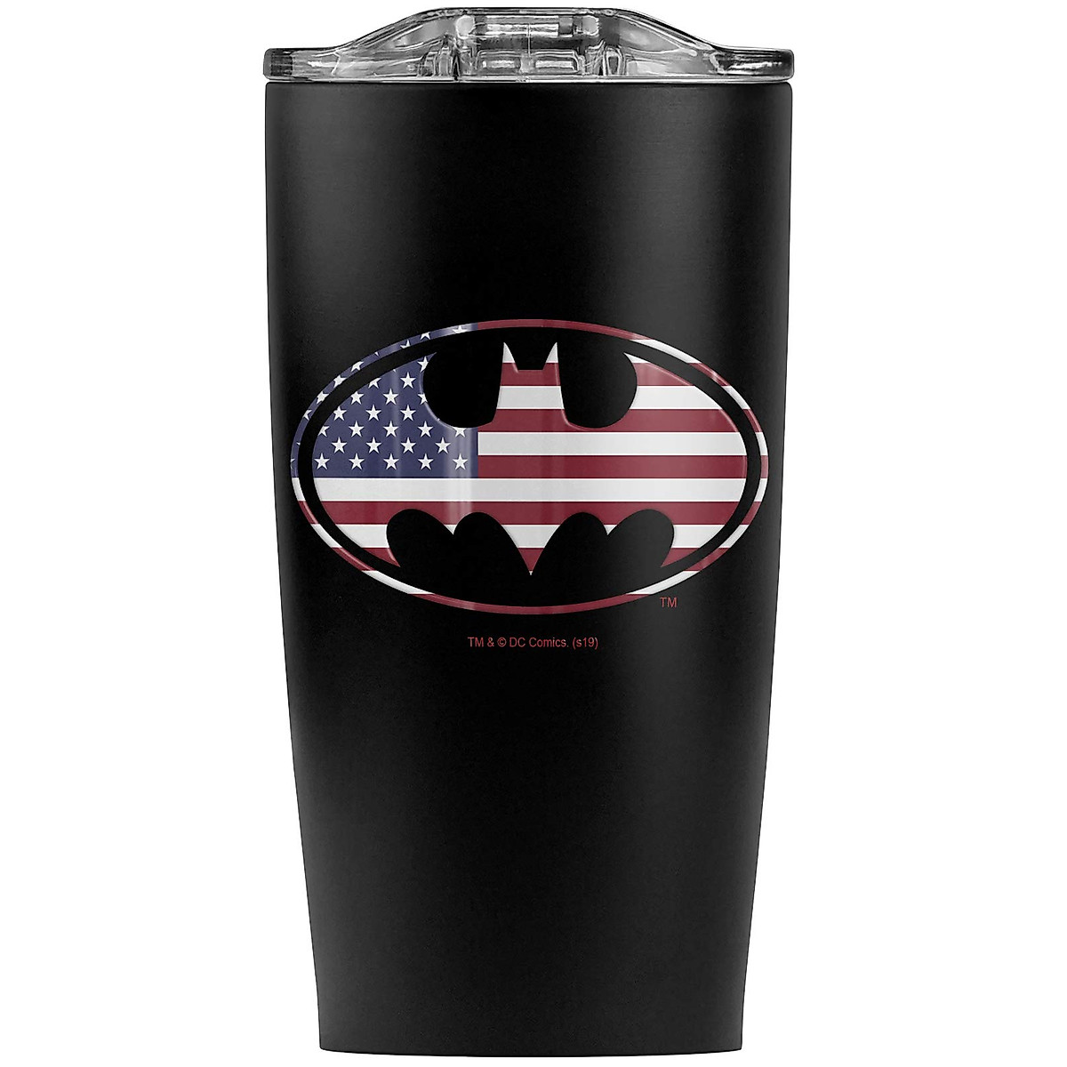 Batman Usa American Flag Shield Logo Stainless Steel Tumbler 20 oz Coffee Travel Mug/Cup, Vacuum Insulated & Double Wall with Leakproof Sliding Lid | Great for Hot Drinks and Cold Beverages