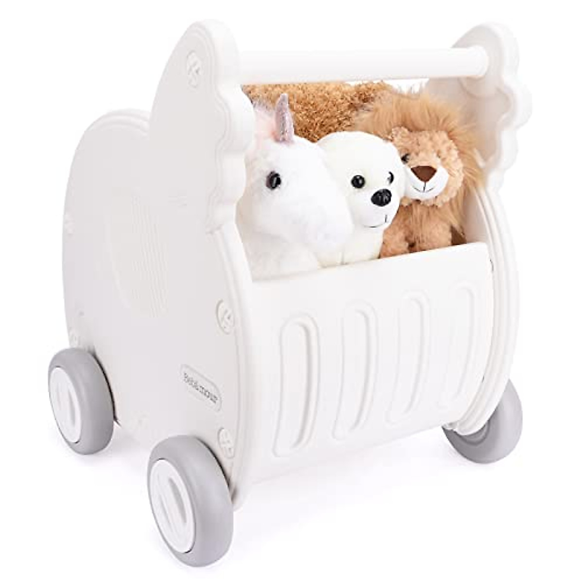 Bebamour Baby Shopping Cart, Baby Toys Push and Pull Baby Stroller, 2-in-1 Toddler Learning Walker Toy Storage Chest, Shopping Cart and Doll Stroller, White Cart