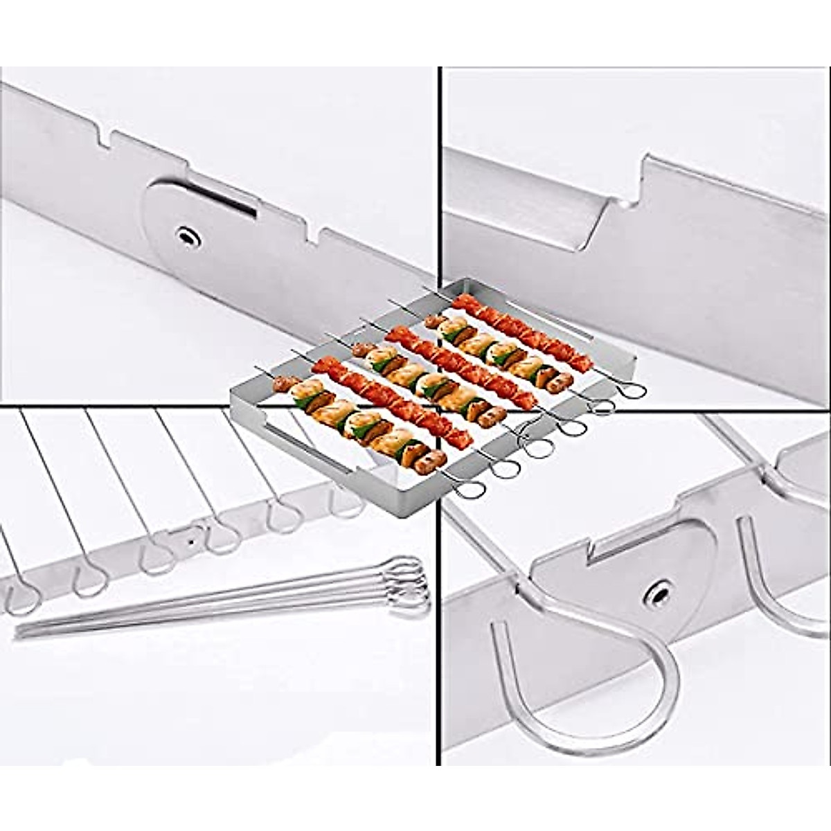Skewer Rack Set for Grill,12pcs 12inch Stainless Steel Square Barbecue Skewers Shish Kabob and Foldable Grill BBQ Racks Set,Durable and Reusable for Party and Cookout (Barbecue Skewers Rack Set 12p+1)