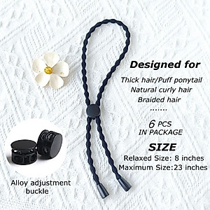 AICILY 6PCS Natural Hair Ties for Short Kinky Curly Hair, Afro Puff Ponytail Tie Adjustable Length Hairband with No-Slip Design, Headband for Women with Thick, Braided, Natural Hair