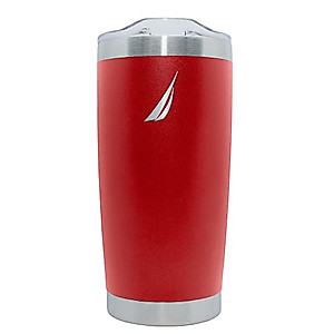 Nautica Coffee Mug Tumbler-Vacuum Insulated Double Wall Travel Cup - To Go Reusable Thermos - Stainless Steel Inside and Outer With Slide Lid 20 OZ-Red