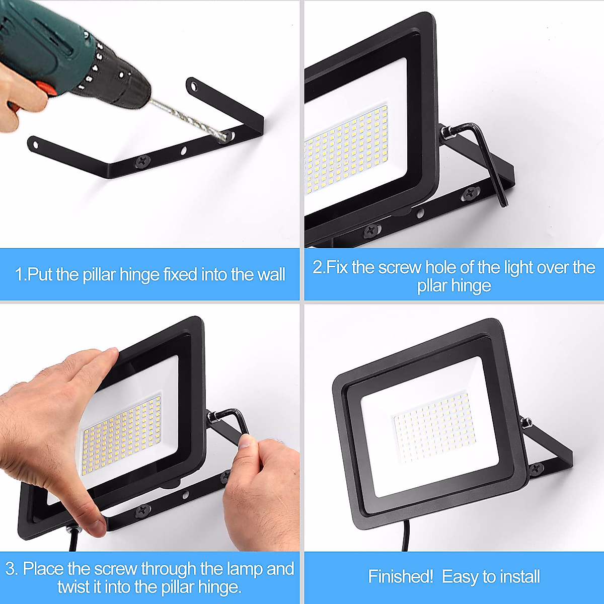 CTWUYOU LED Flood Light 100W Cold White 6500K Work Light,IP68 Waterproof Outdoor Spotlight,Suitable for Safety Lights for Gardens, Courtyards, Garages, Lawns