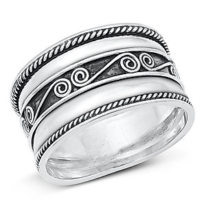 Sterling Silver Women's Bali Rope Ring Wide 925 Band Swirl Center New Size 5