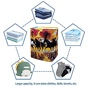 Horses Runs in Splashes Water Print Collapsible Laundry Hamper, 60L Waterproof Laundry Baskets Washing Bin Clothes Toys Storage for Dorm Bathroom Bedroom