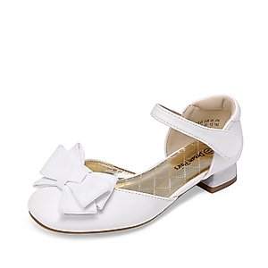 DREAM PAIRS Girls Dress Shoes Closed Toe Low Heels Ankle Strap Bow Ballet Wedding Party Sandals Princess Flower Shoes SDFL2314K White Size 2 Little Kid