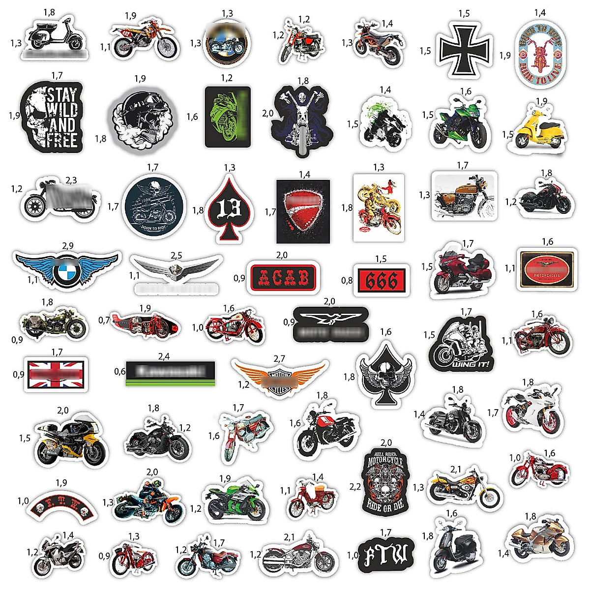 BulbaCraft 179 Pcs Motorcycle Stickers, Motorcycle Brand Stickers, Strong Adhesive & Waterproof Stickers for Adults, Small Stickers, Motorcycle Gifts for Men Vinyl Stickers