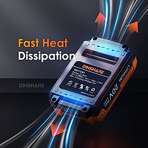 DINSHARE 20V 2.0Ah Battery Fast 2000mAh Lithium-ion Battery Packs for Cordless Tools, Long Life Li-ion Battery Leaf Blower (JC-7001) and Mini Chainsaw (JC-6001), Support Fast Charging