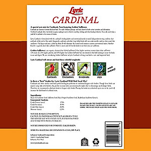 Lyric Cardinal Wild Bird Seed - Sunflower & Safflower Premium Bird Food Mix for Cardinals, Grosbeaks & Blue Jays - 3.75 lb bag