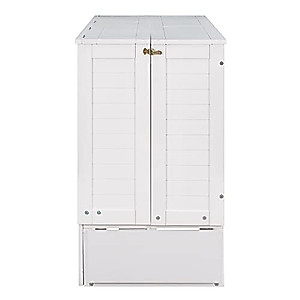 MOEO Queen Size Mobile Murphy Bed with Storage Drawer, Wood Bedframe w/Little Shelves on Each Side, Can Convert to Cabinet for Guest Room Home Office, White
