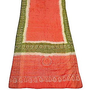 Peegli Vintage Orange Saree Bandhani Style Textile 100% Pure Silk Sari Recycled Fabric
